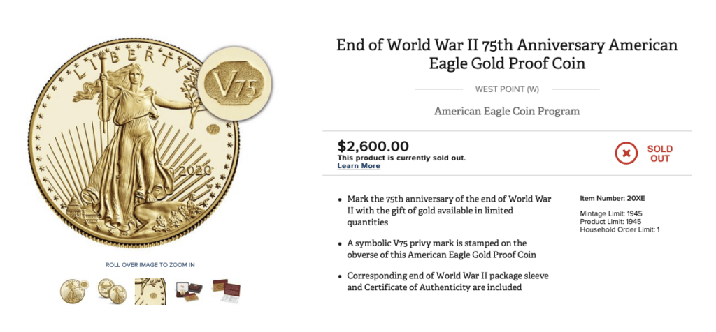 2020-W V75 End of World War II 75th Anniversary American Eagle Gold ...
