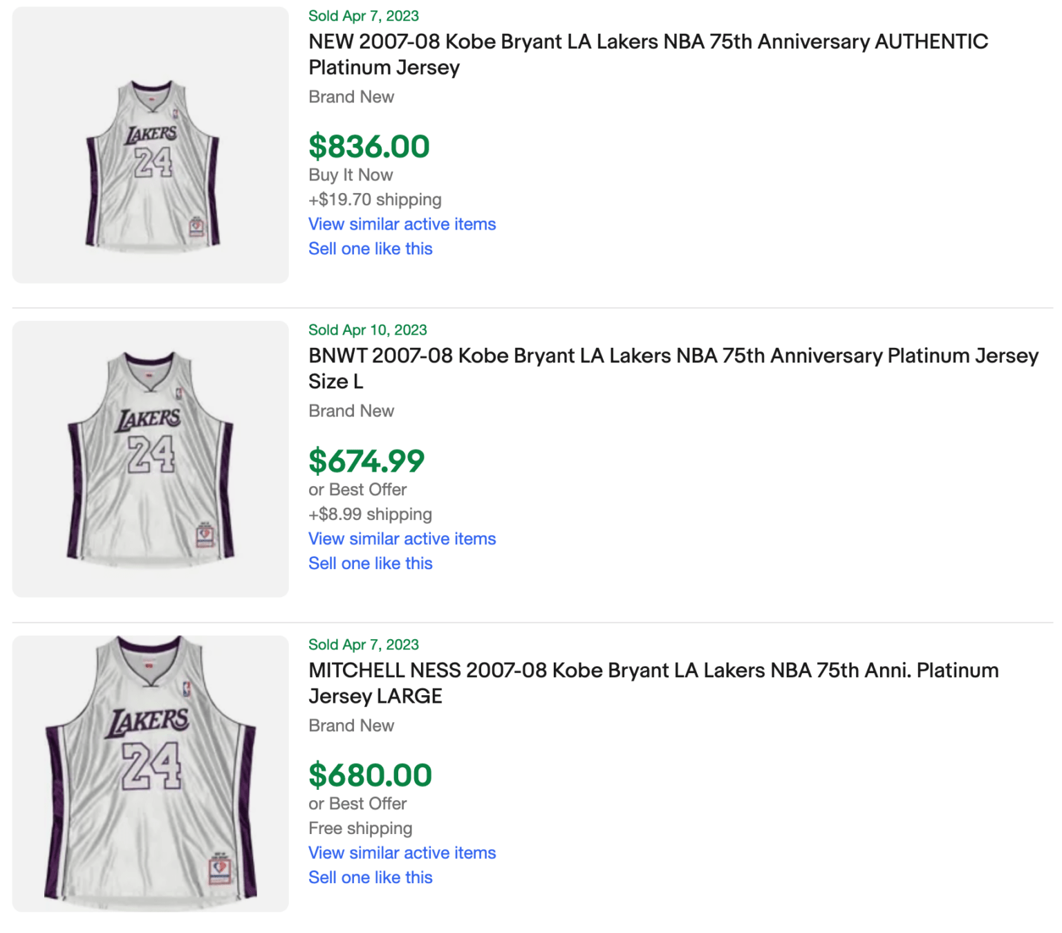 Kobe Bryant 2007-08 NBA 75th Anniversary Platinum Jersey