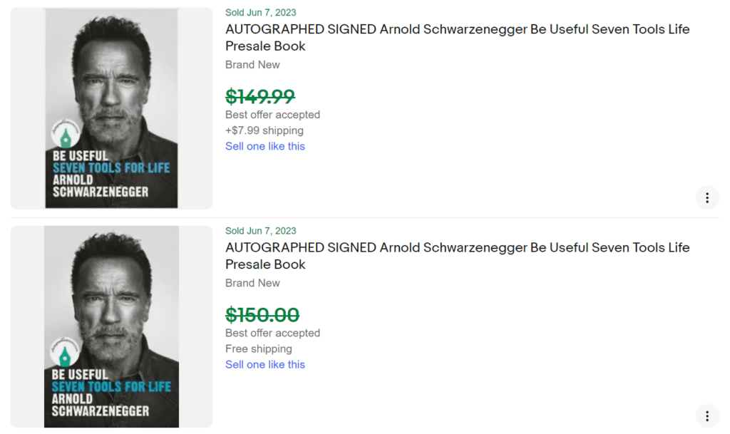 Schwarzenegger's Book "Be Useful" is Reselling for $150 - Resell Calendar