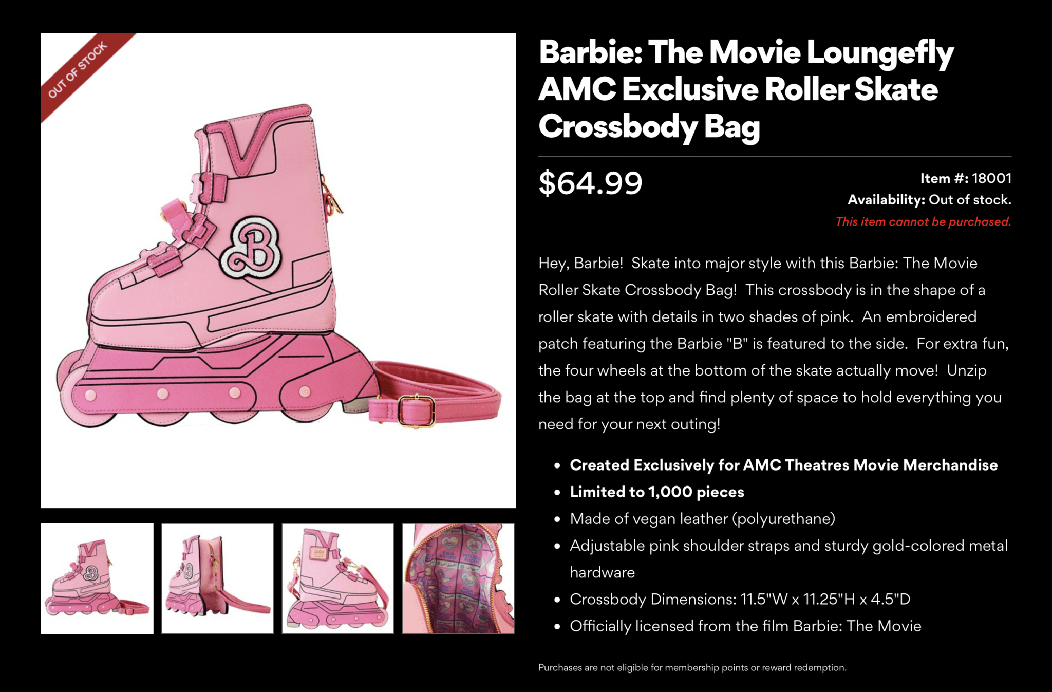 Barbie AMC Exclusive Roller Skate Crossbody Loungefly Bag
