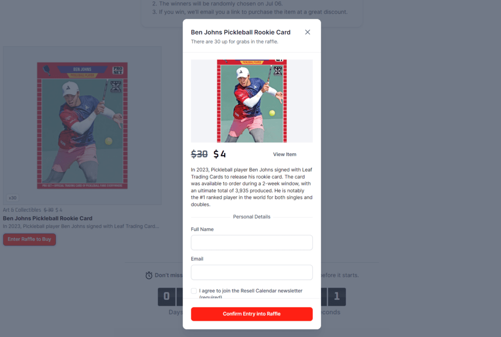 Want to Buy a Ben Johns RC for $4? Here's Your Chance - Resell Calendar