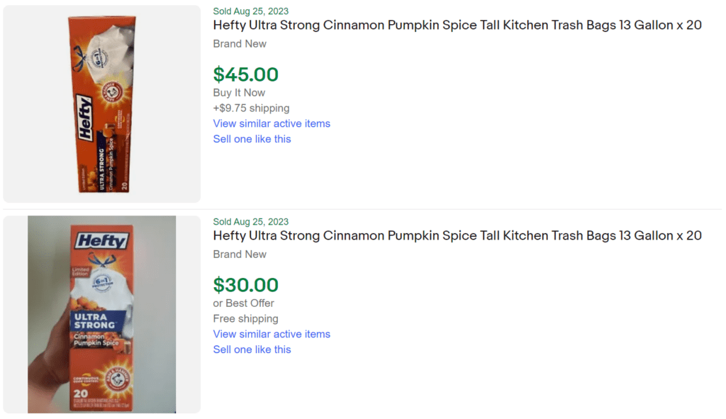Hefty Pumpkin Spice Trash Bags Are Reselling - Resell Calendar