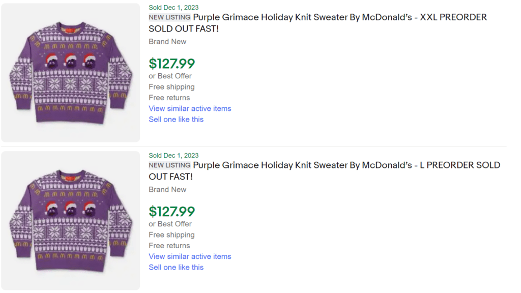 McDonalds Grimace Holiday Sweaters are Now Sold Out - Resell Calendar
