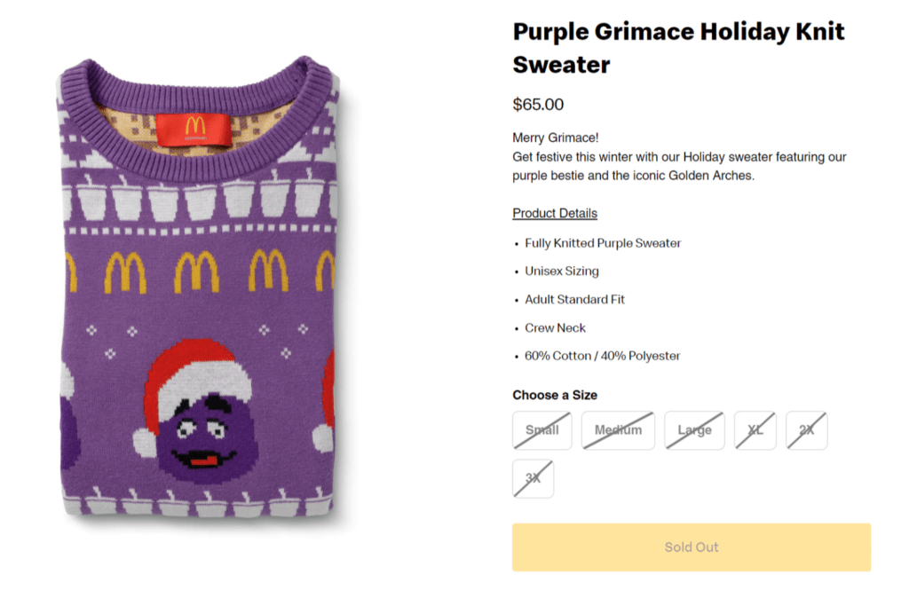 McDonalds Grimace Holiday Sweaters are Now Sold Out - Resell Calendar
