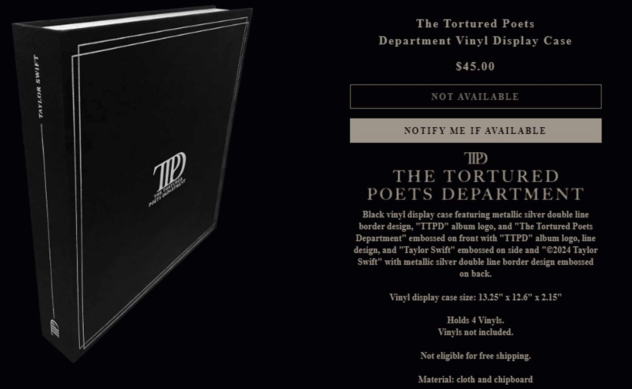 The Tortured Poets Department Vinyl Display Case
