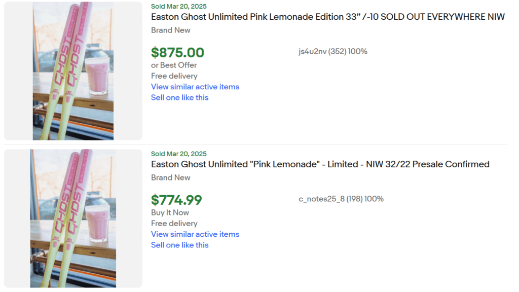 Easton Ghost "Pink Lemonade" Bats Resell for $800 - Resell Calendar