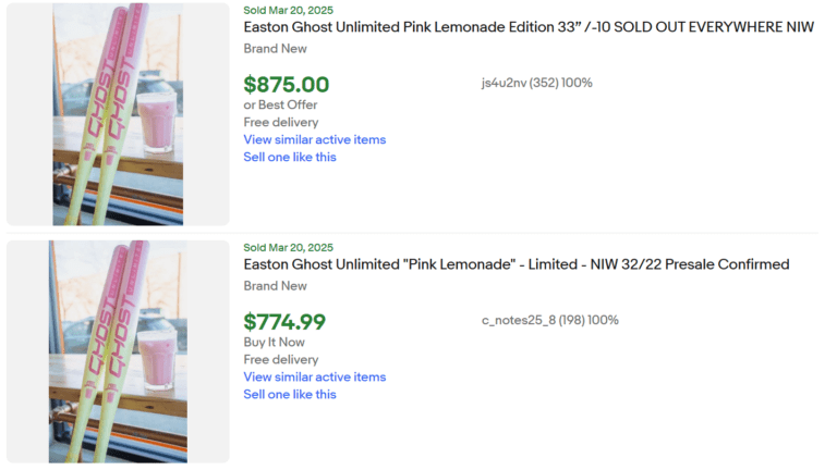Easton Ghost "Pink Lemonade" Bats Resell for $800 - Resell Calendar