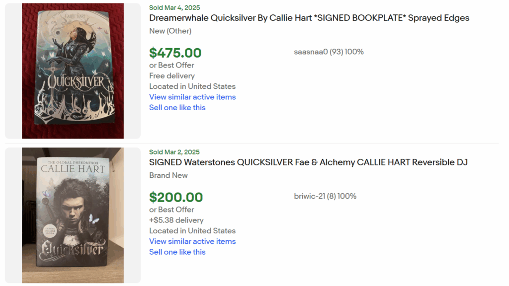 Callie Hart Signed Brimstone Books are Still Available - Resell Calendar