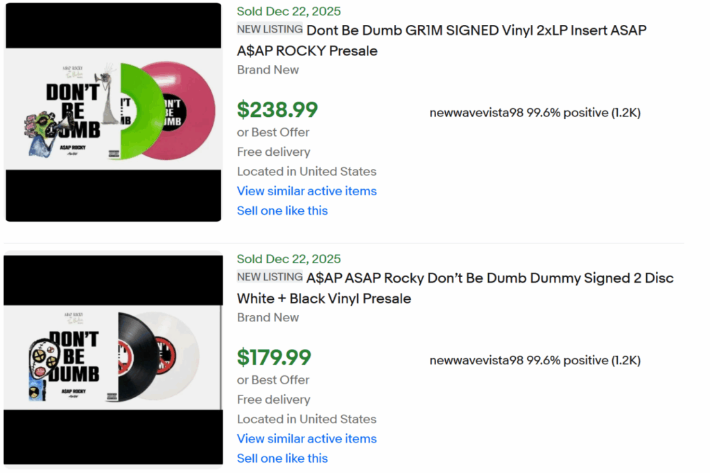 A$AP Rocky's Don't Be Dumb Signed Vinyl is Flying - Resell Calendar